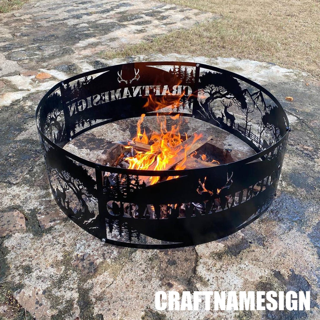 Custom Metal Fire Pit, Personalized Deers Design Fire Ring, Camping ...