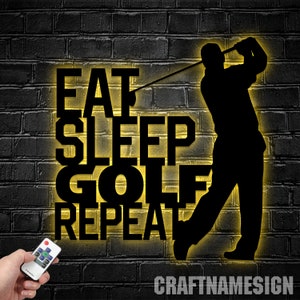 Custom Golfing Metal Wall Art LED Light, Personalized Golfer Name Sign ...