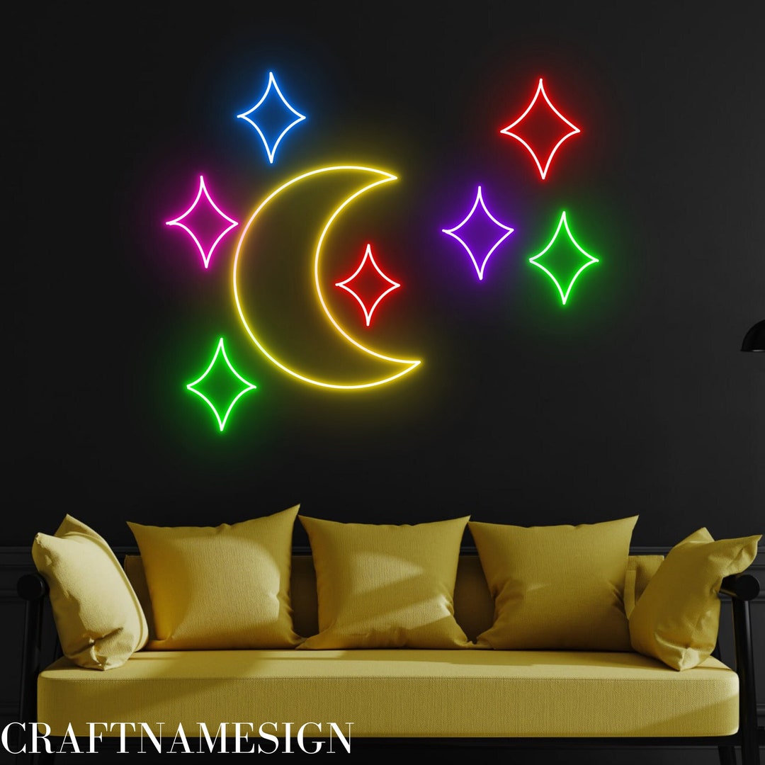 Sprinkle Moon Stars Neon Sign, Moon Star Led Sign, Custom Neon Sign ...