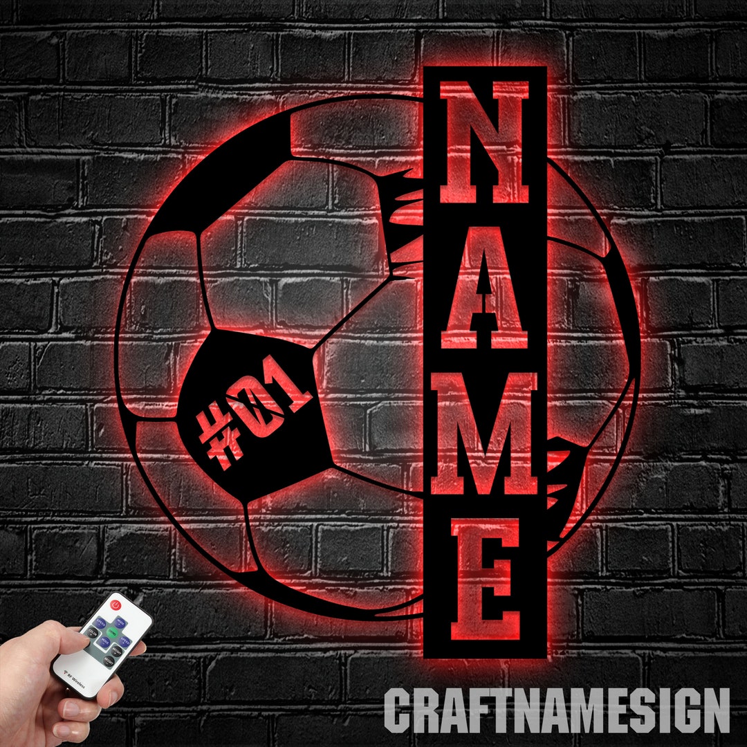 Personalized Soccer Ball Metal Wall Art With LED Light, Custom Soccer ...