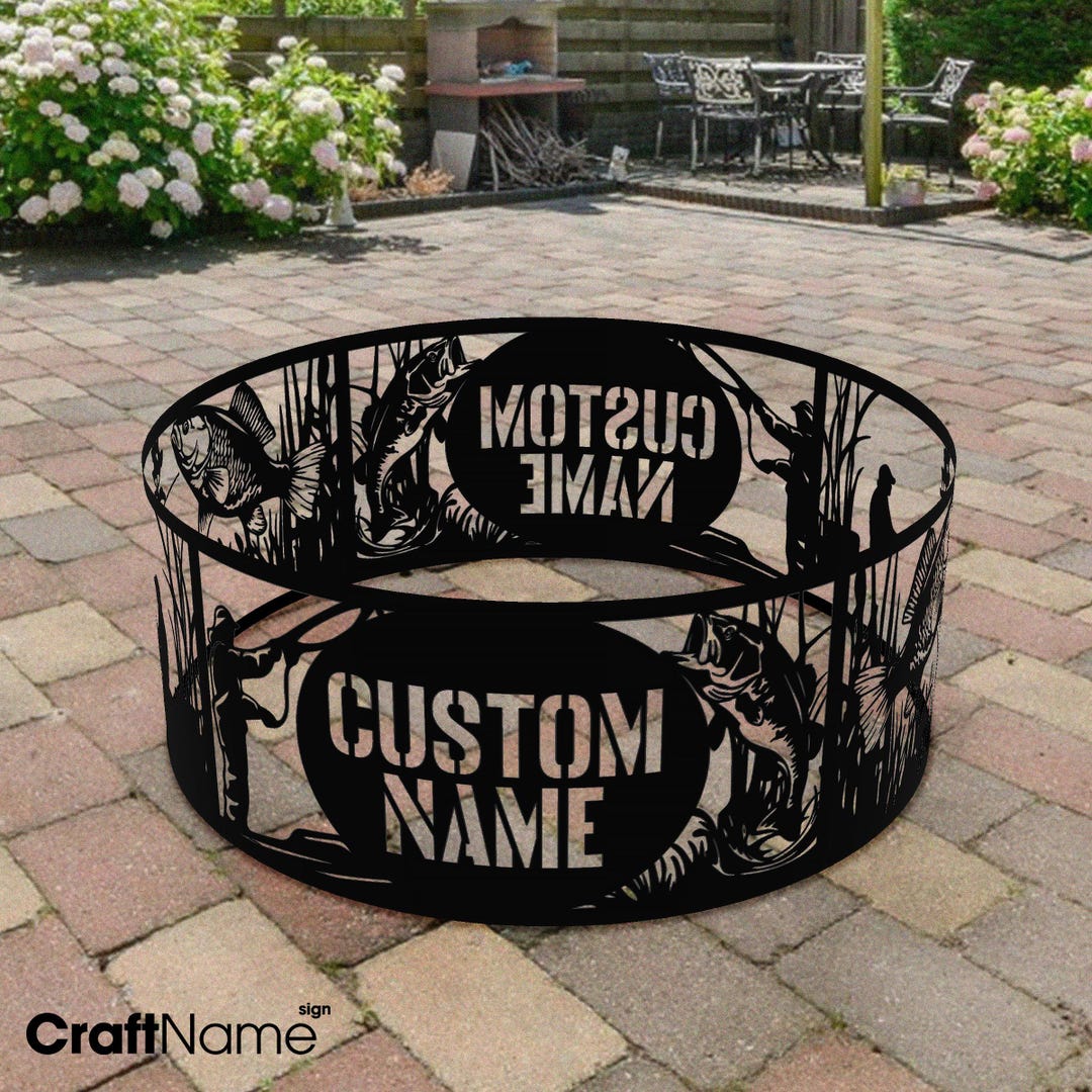 Personalized Fishing Fire Ring, Custom Metal Fire Pit, Outdoor Decor ...
