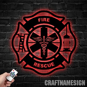 Custom Firefighter Maltese Cross Metal Wall Art LED Light, Personalized ...