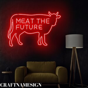 Meat the Future Neon Sign, BBQ Cow Butcher Led Sign, Custom Neon Light ...
