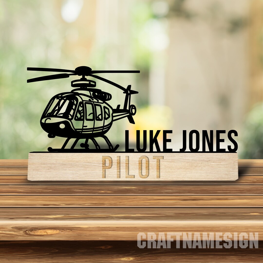 Custom Wooden Helicopter Airplane Desk Name Plate, Pilot Metal ...