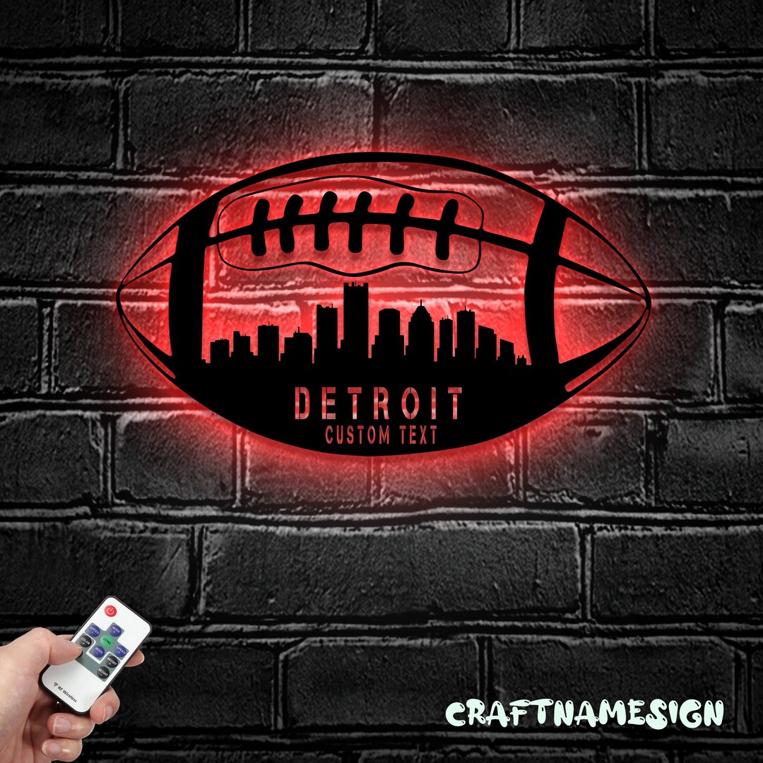 Custom Detroit Skyline American Football Metal Wall Art LED Light ...