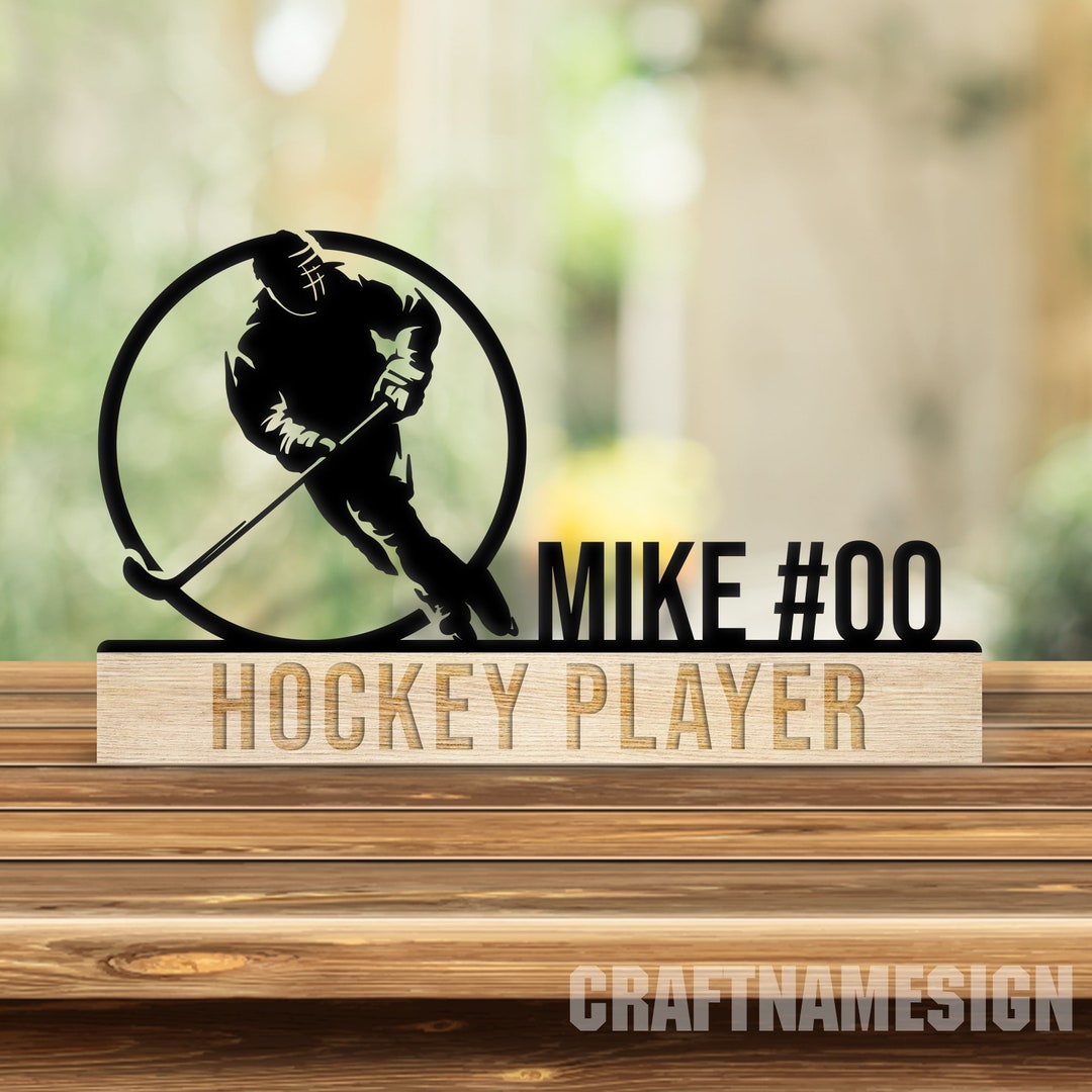 Custom Wooden Hockey Player Desk Name Plate, Hockey Metal Nameplate for ...