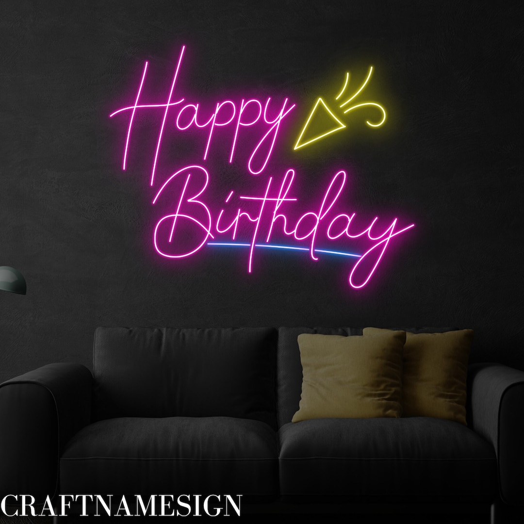 Happy Birthday Neon Sign, Happy Birthday Led Sign, Custom Neon Sign, Birthday Party Wall Decor ...