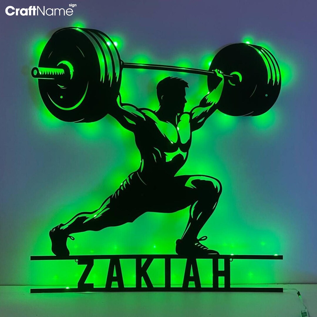 Custom Man Weightlifting Metal Wall Art LED Light - Personalized ...