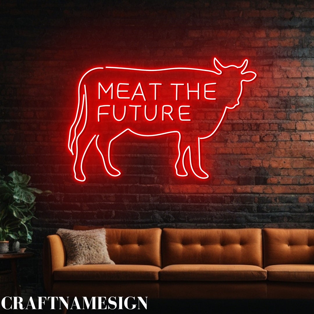 Meat the Future Neon Sign, BBQ Cow Butcher Led Sign, Custom Neon Light ...