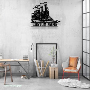 Custom Steam Engine Train Locomotive Metal Wall Art With LED Light ...