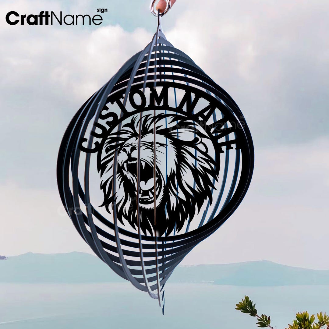 Personalized Metal Lion Wind Spinner Garden Hanging Sign, Lion Lover ...