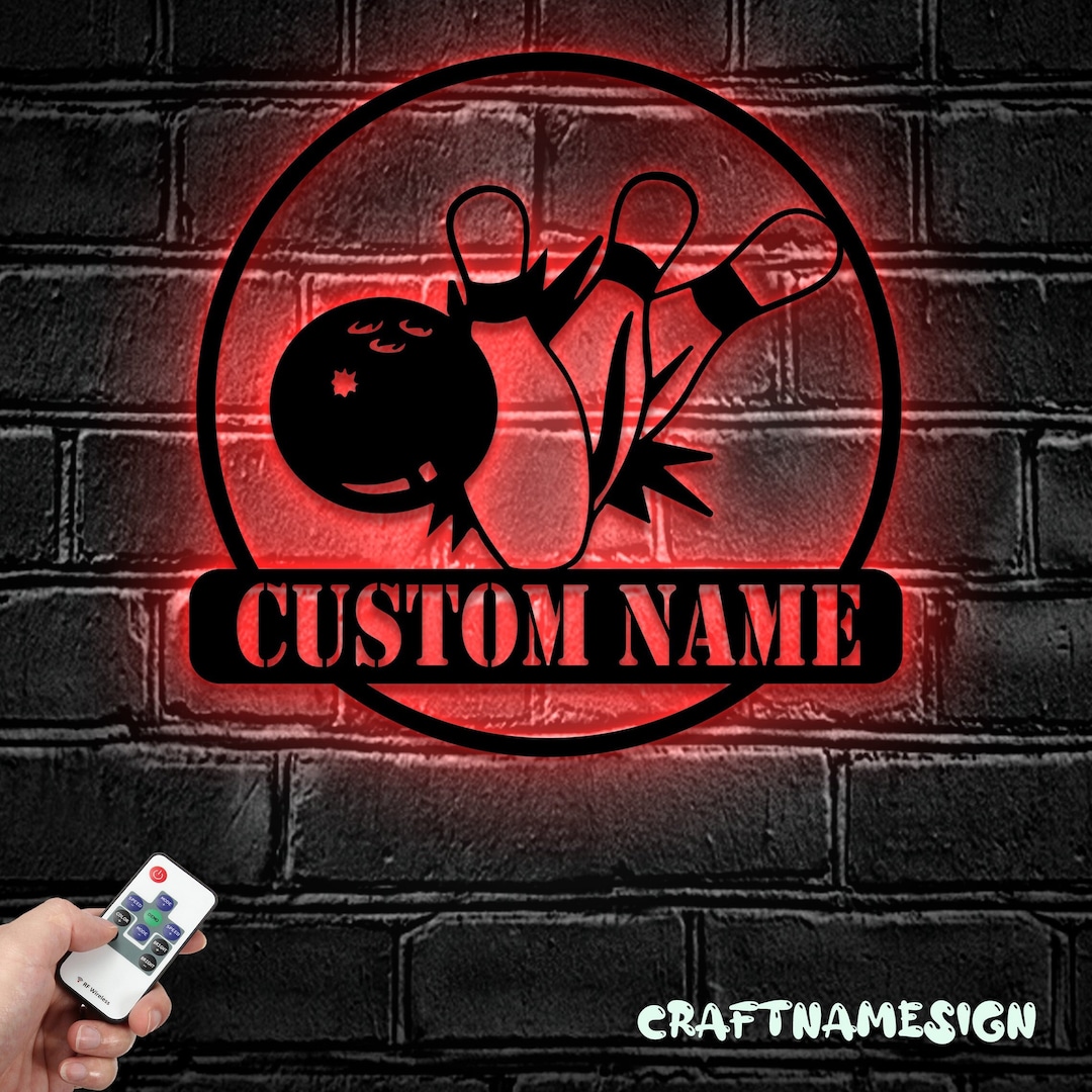 Custom Bowling Ball Metal Wall Art With LED Light - Personalized ...