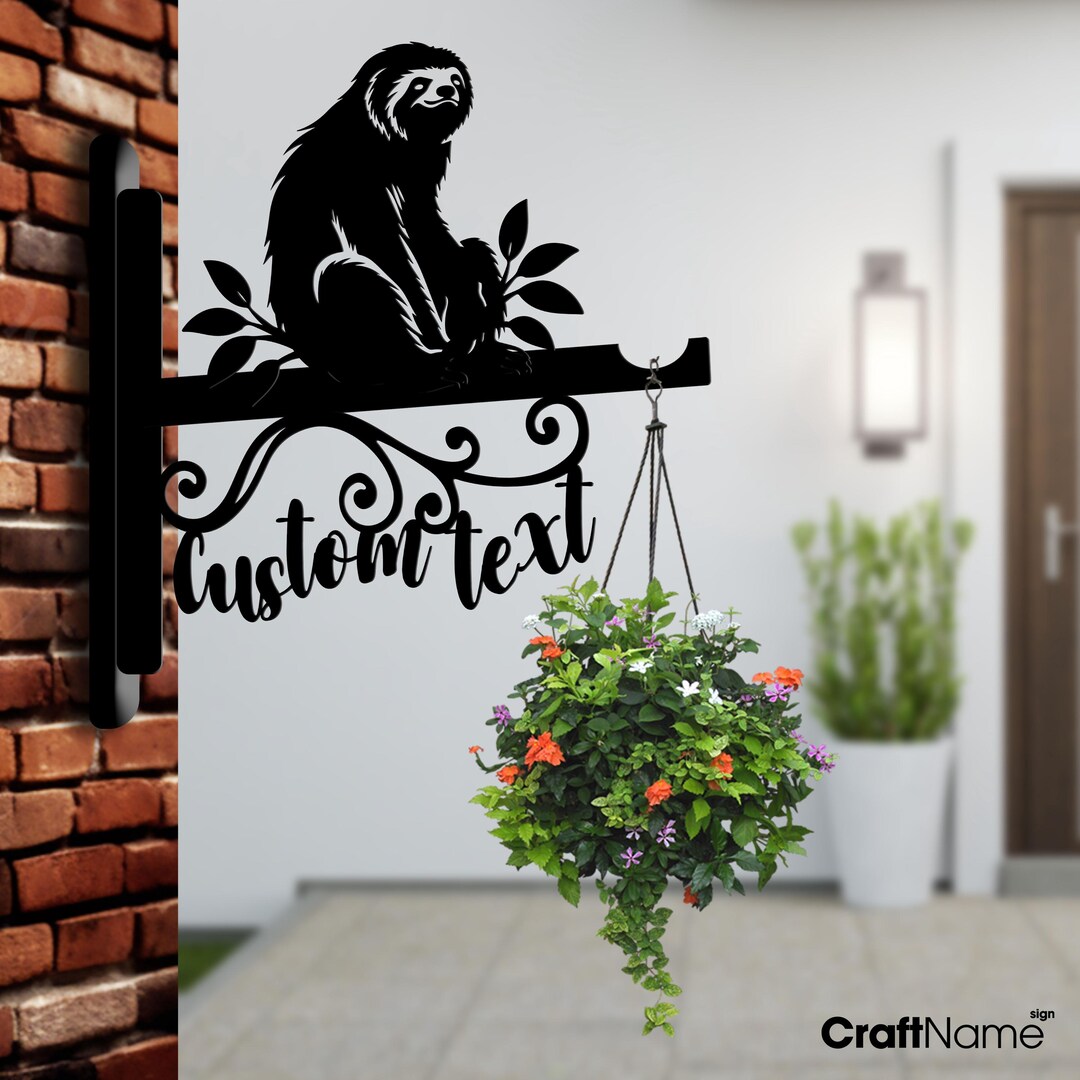 Personalized Sloth Hanging Planter Metal Wall Art, Custom Sloth Lover ...
