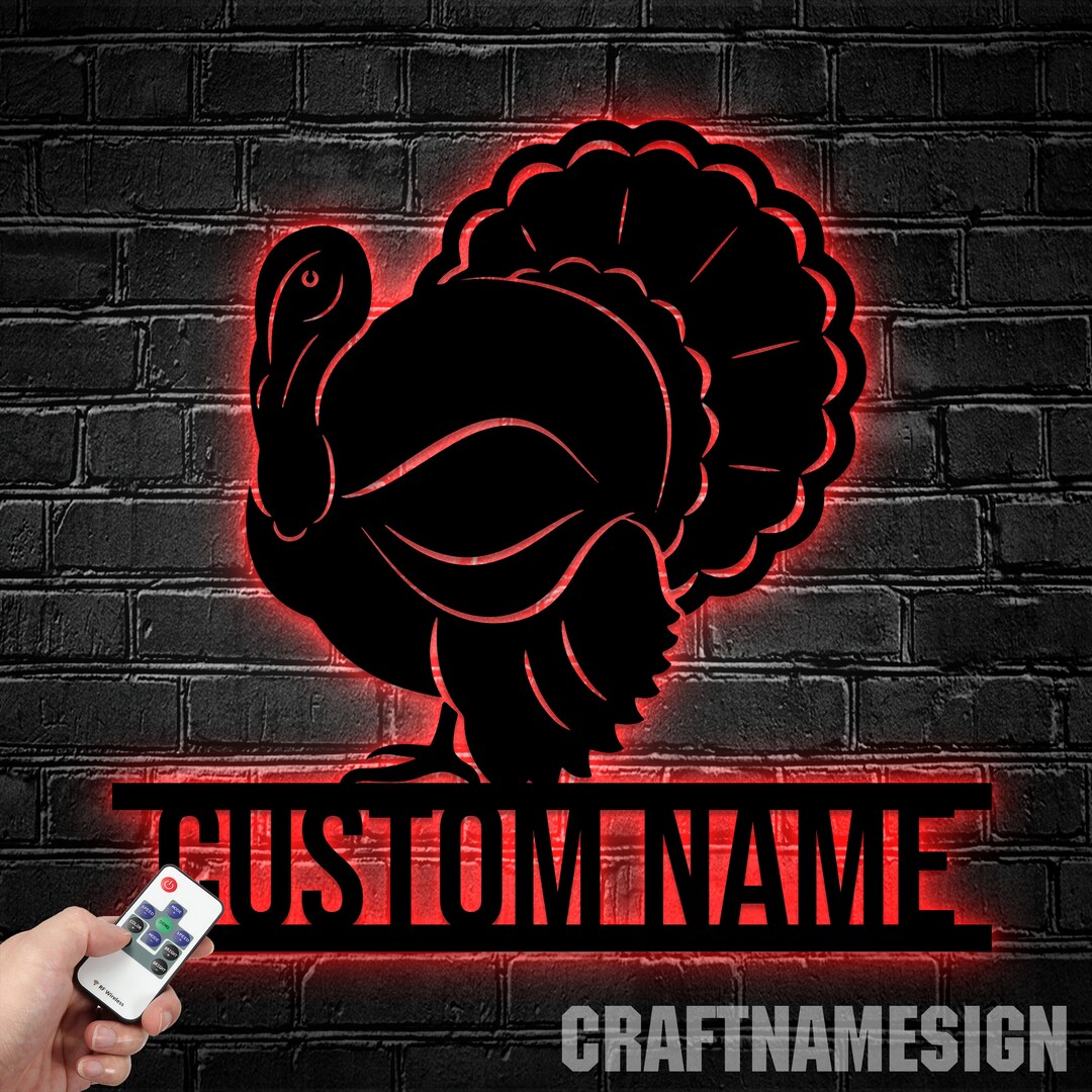Custom Wild Turkey Thanksgiving Metal Wall Art Led Light, Happy ...