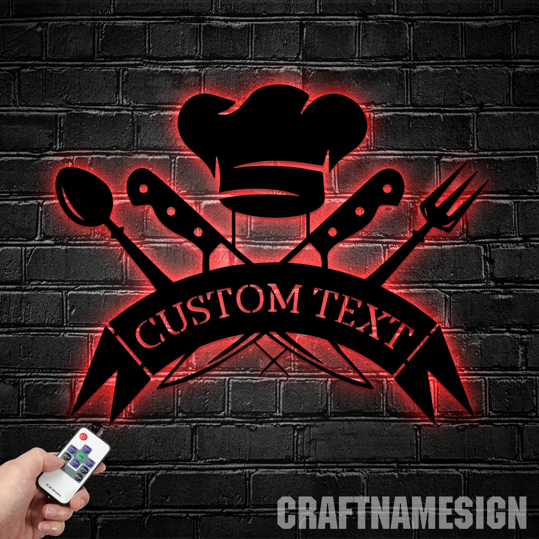 Personalized Chef Hat Metal Wall Art With LED Light, Custom Chef Name ...