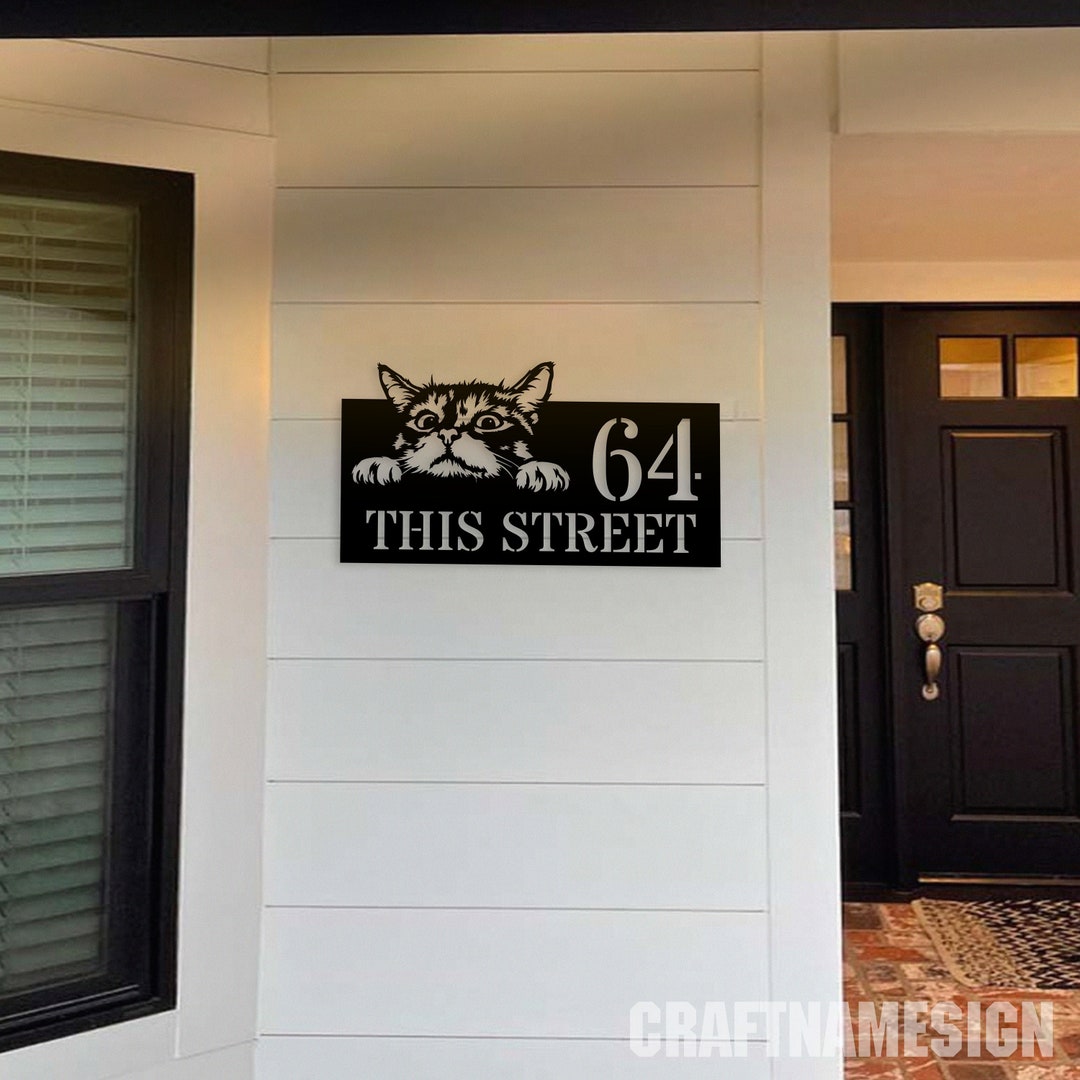 Custom Cute Peeking Cat Kitten Pet Metal Number Metal Address Sign, Cat ...