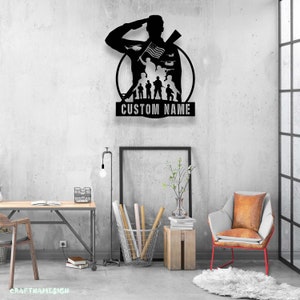 Custom US Soldier Military Metal Wall Art LED Light | Personalized ...
