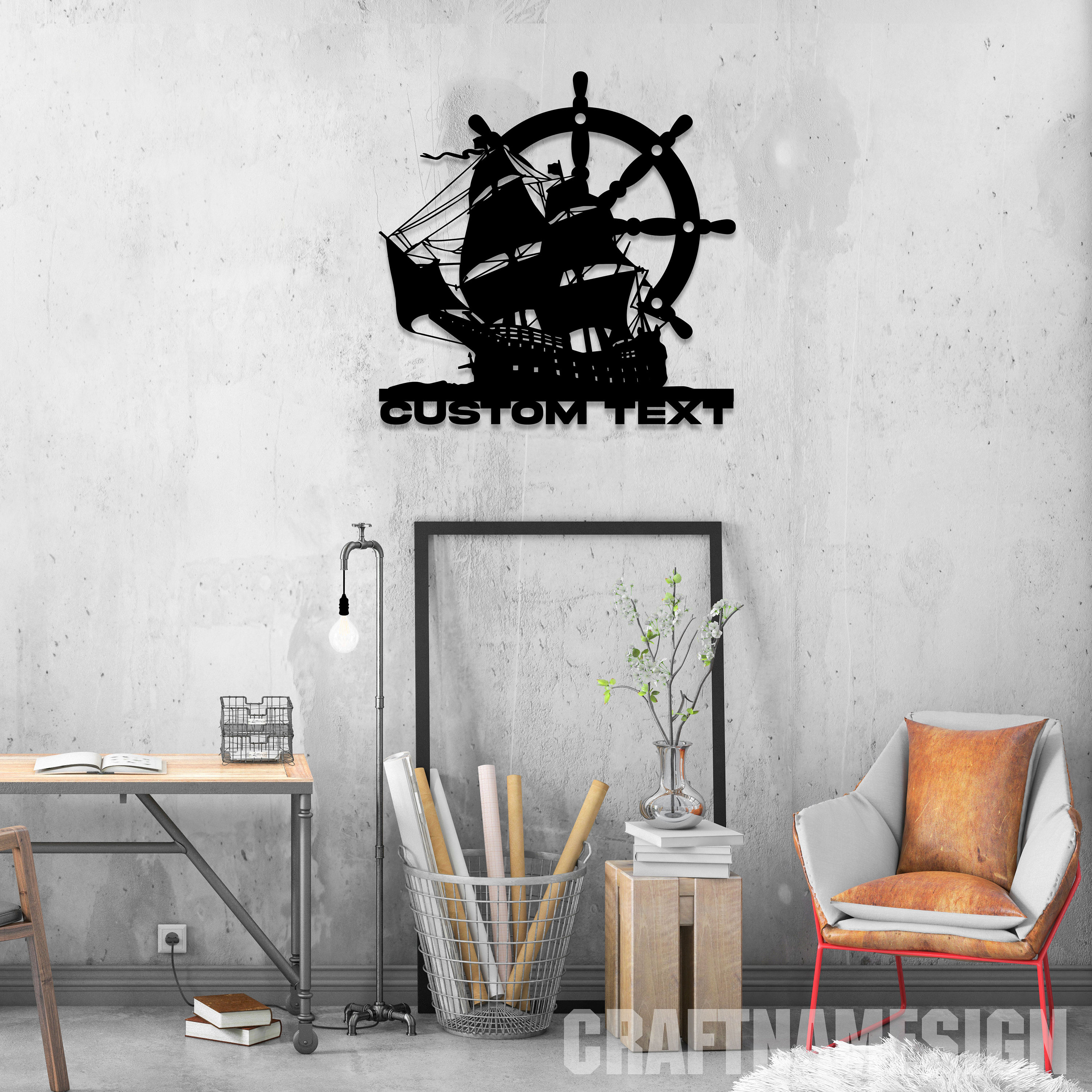 Custom Pirate Ship Captain Wheel Metal Wall Art With LED Light ...