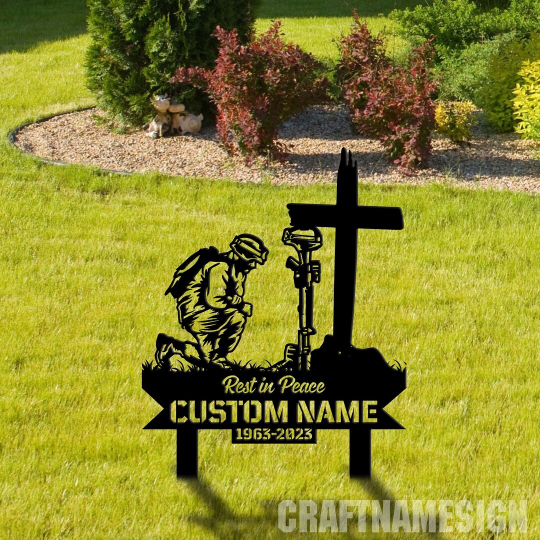 Custom Fire Fighter Kneeling at Cross Fireman Memorial Stake, Memorial ...