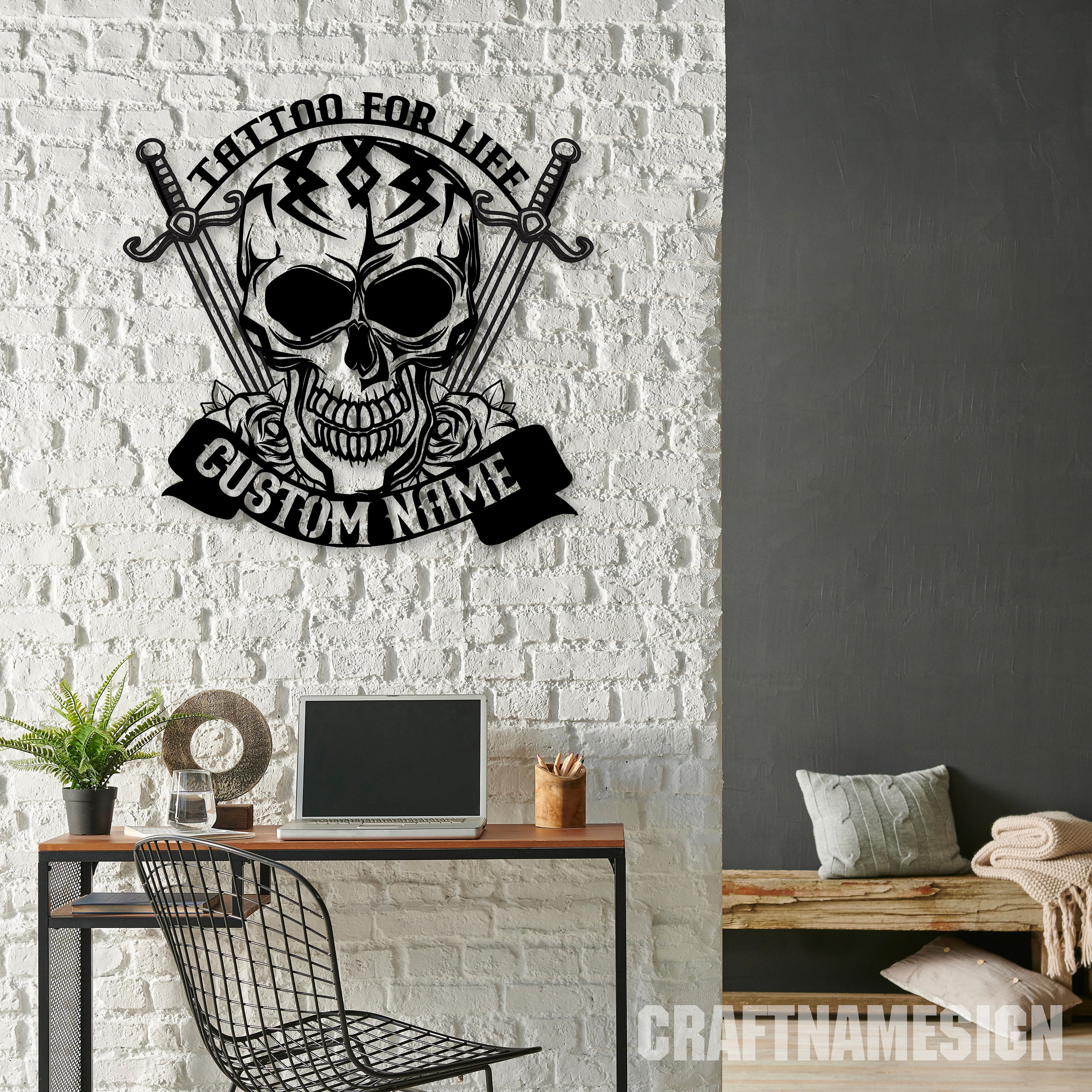 Custom Tattoo Artist Metal Wall Art LED Light, Tatto Studio Metal ...