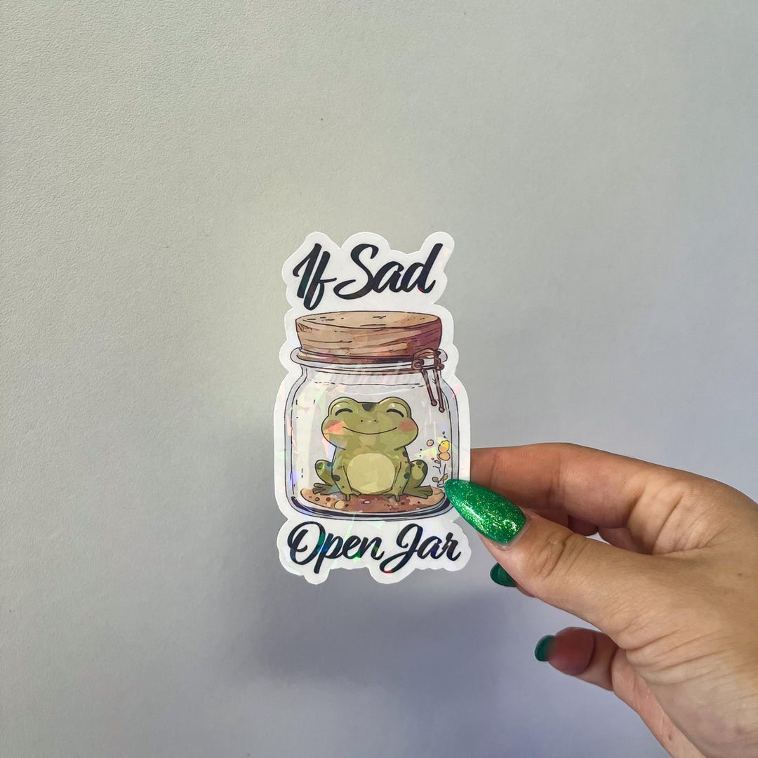If Sad Open Jar Frog Sticker | Funny Reptile Vinyl Decal | Cute and ...