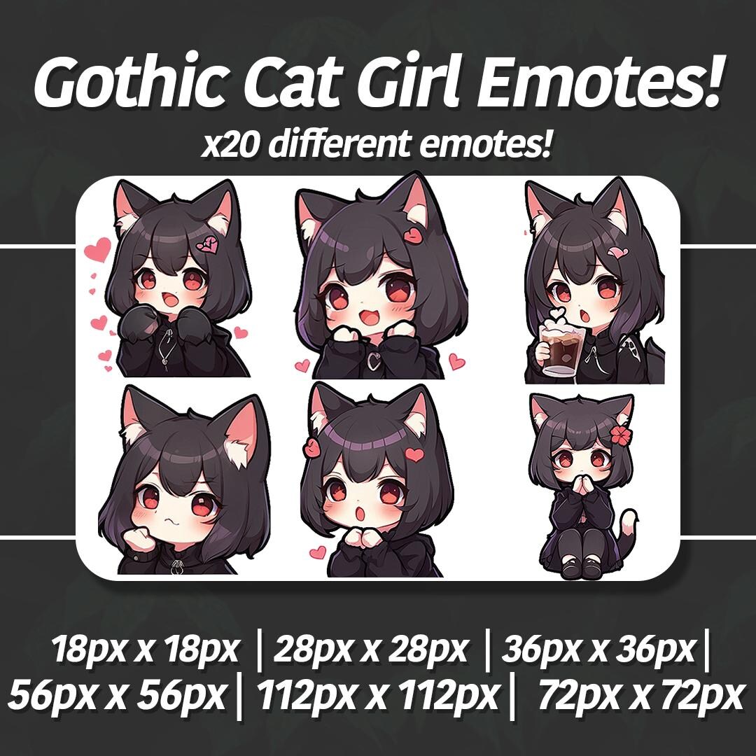 Gothic Cat Girl Emote! Perfect for Twitch, Discord and Youtube! Pack of ...