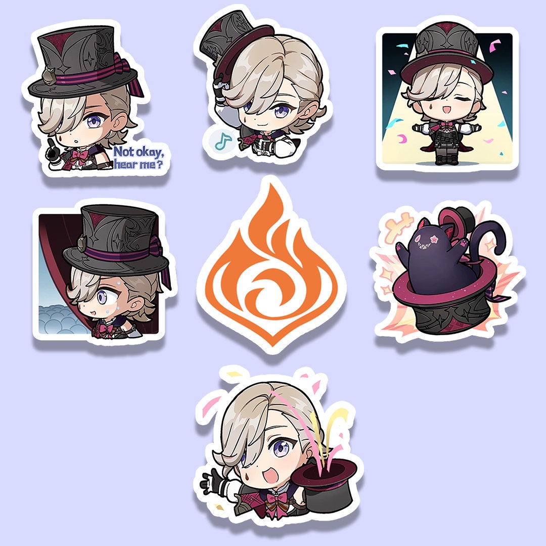 Genshin Impact Lyney Pyro Stickers X7 Pack - Etsy