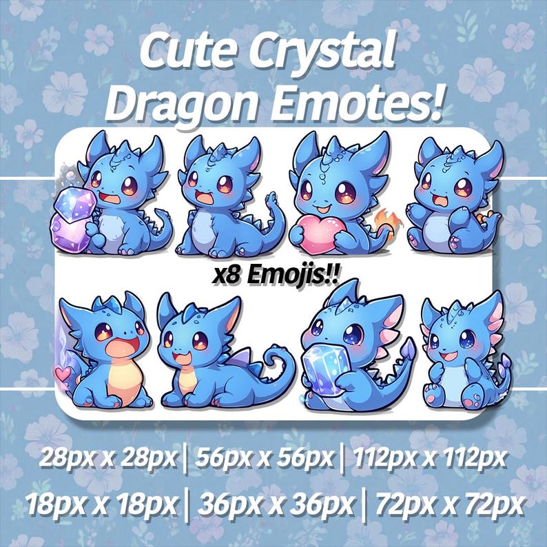 Cute Blue Crystal Dragon Emotes X8 - Twitch, Youtube, Discord - Cute ...