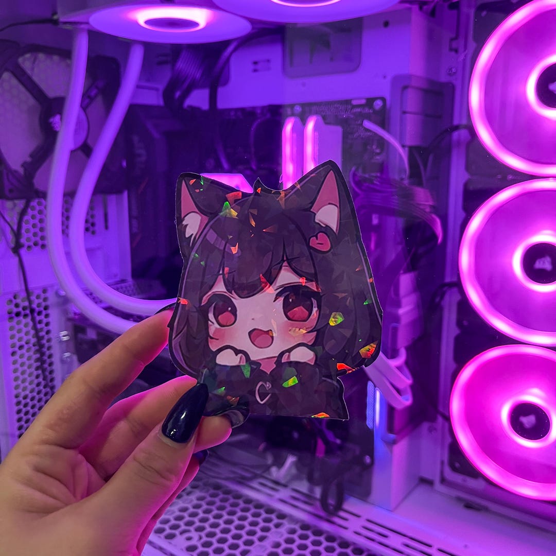 Gothic Cat Girl Sticker Vinyl Peeker Decal Holographic Broken Glass ...