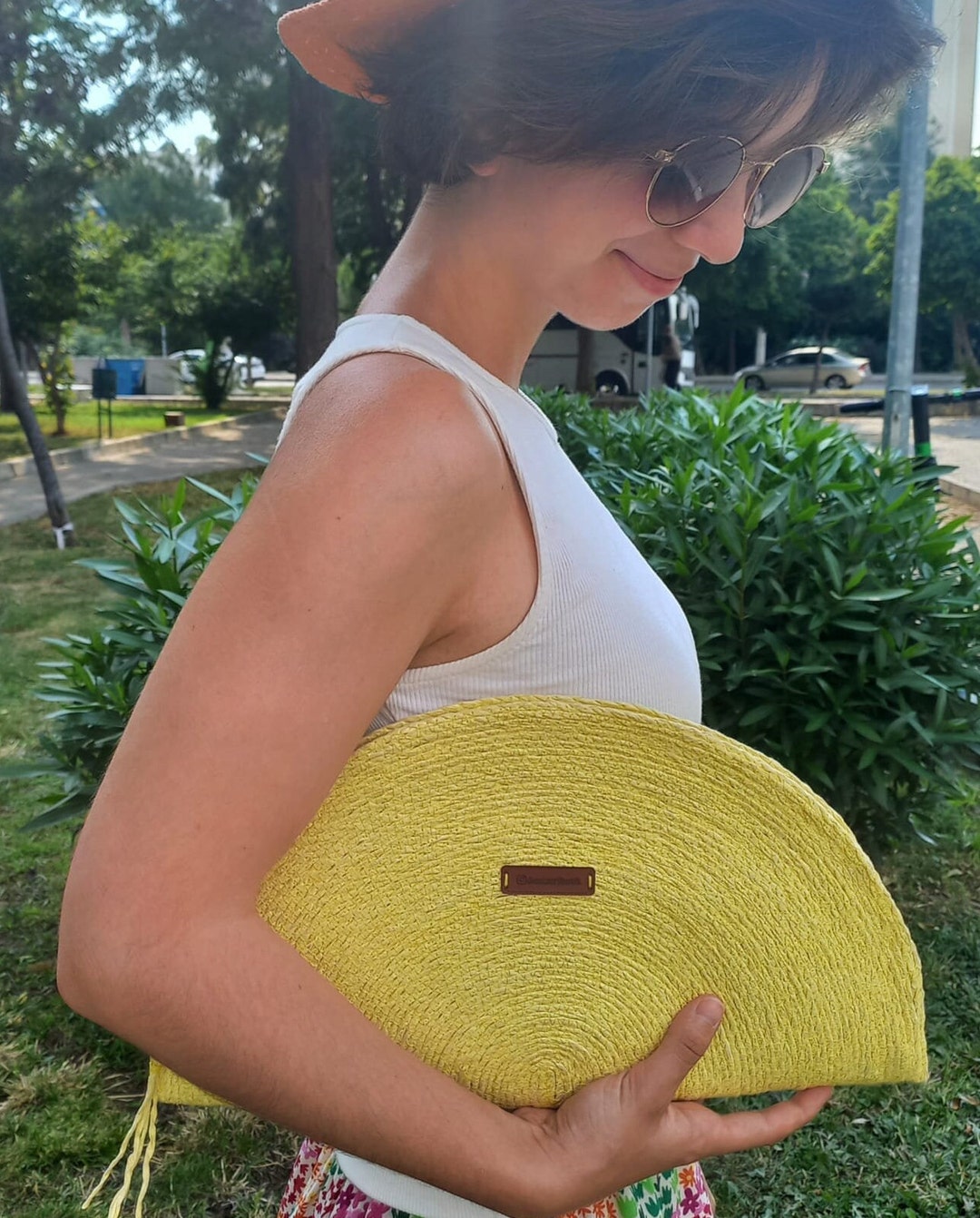Summer Yellow Clutch Bag, Zip Clutch Bag, Women Straw Beach Clutch ...