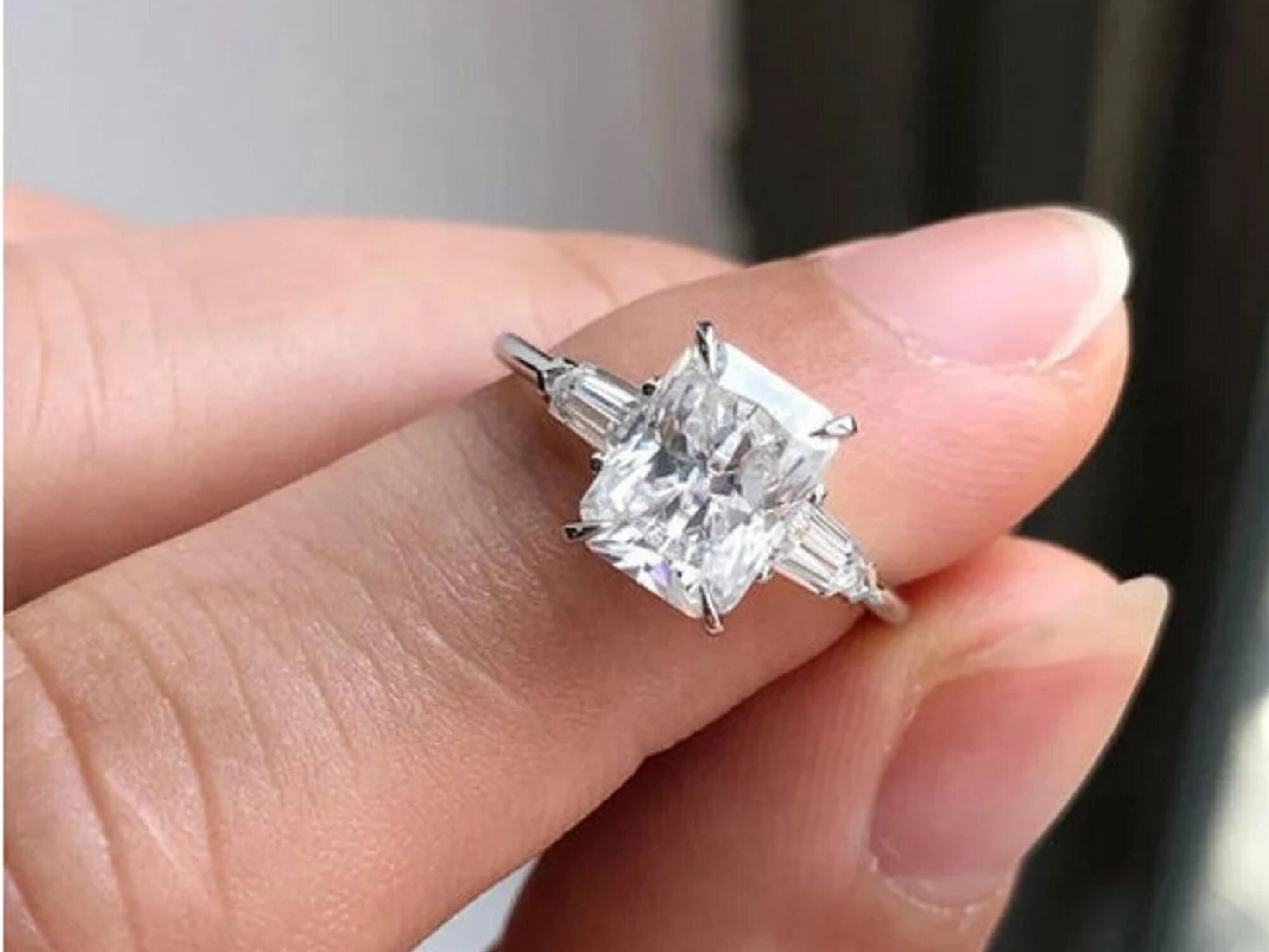 2 Carat TW Radiant Cut Moissanite Engagement Ring, 925 Sterling Silver ...