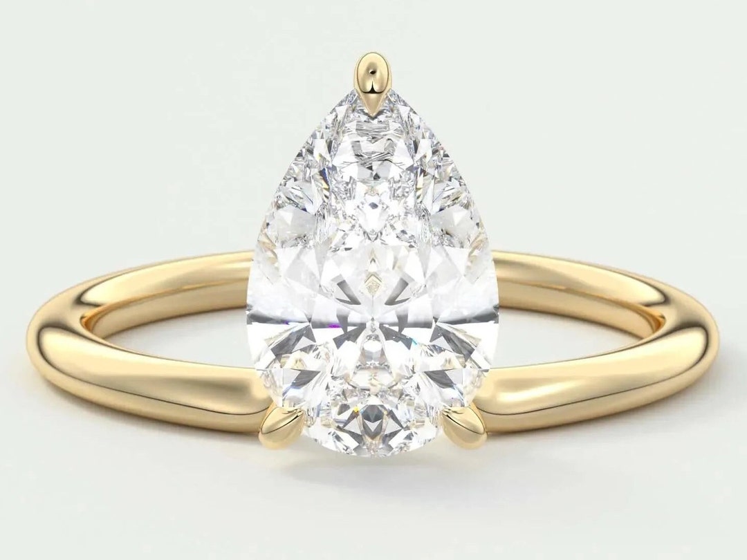 Unique Tear Drop Pear Cut 2 Carat Lab Grown Diamond Engagement Ring 14K ...