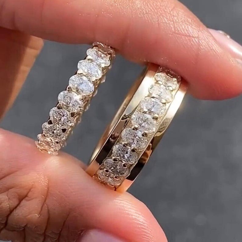 Couple Wedding Band Matching His and Hers Ring, Oval Moissanite ...