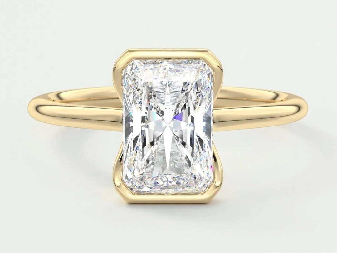 Half Bezel Set 2.5 CT Radiant Cut Moissanite Engagement Ring 10K Solid ...