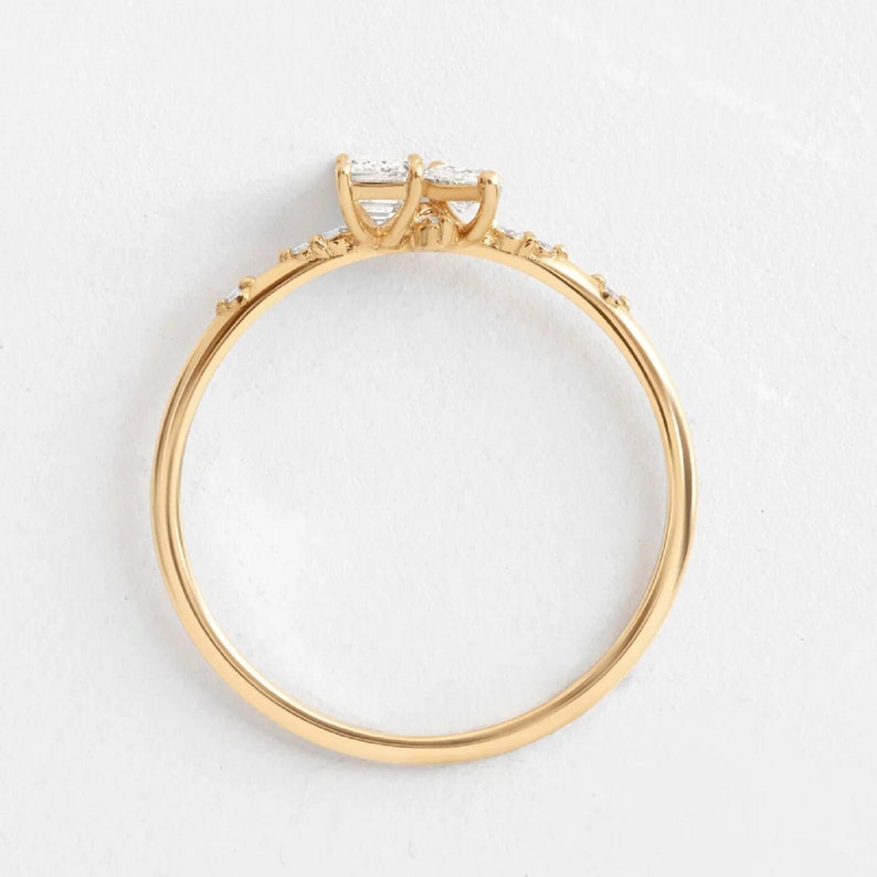 Toi Et Moi Emerald Marquise Lab Diamond Ring Two Stone 14K Gold ...