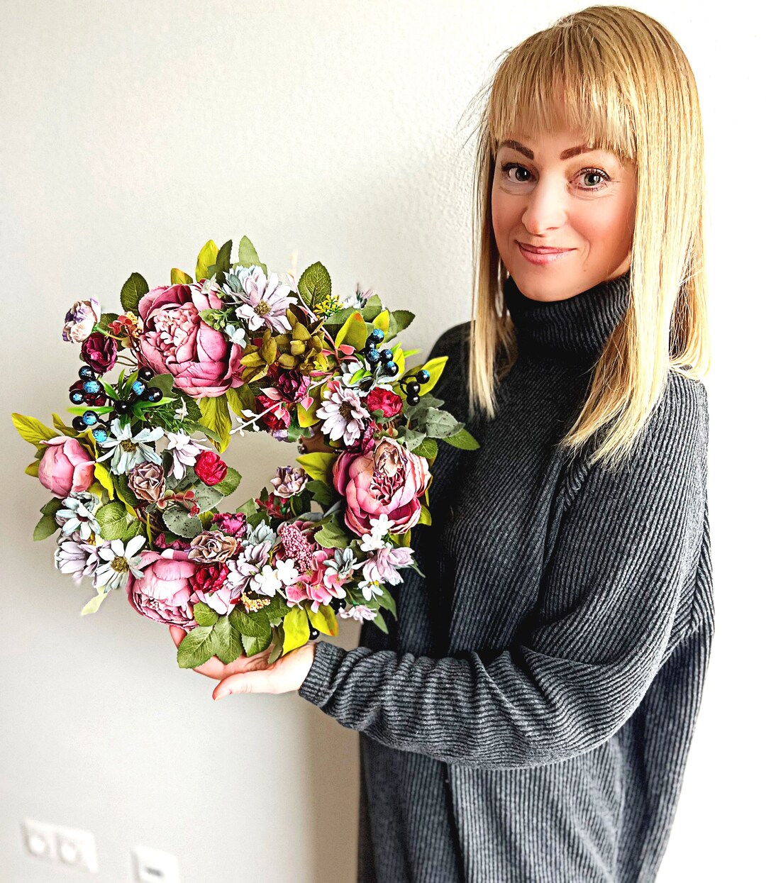 Spring Door Wreath: A Mixture of Early Roses, Peonies, Chrysanthemums ...