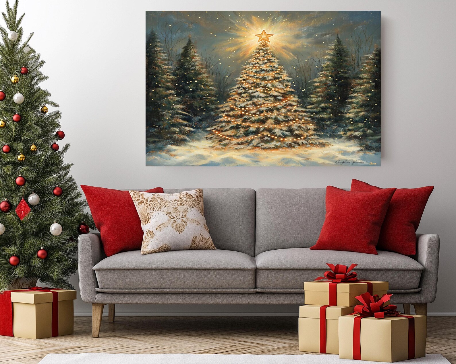 Vintage Christmas Tree Art,christmas Canvas,christmas Night Canvas ...
