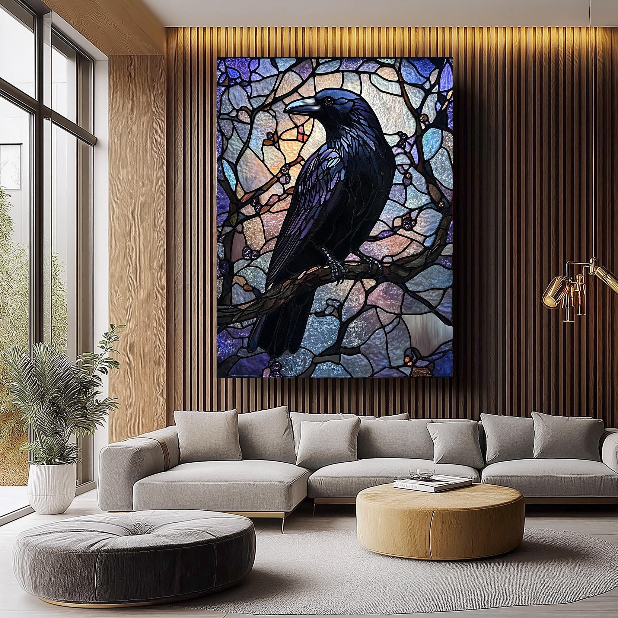 Stained Glass Raven Diamond Canvas,gothic Crow Diamond Art,wrapped ...