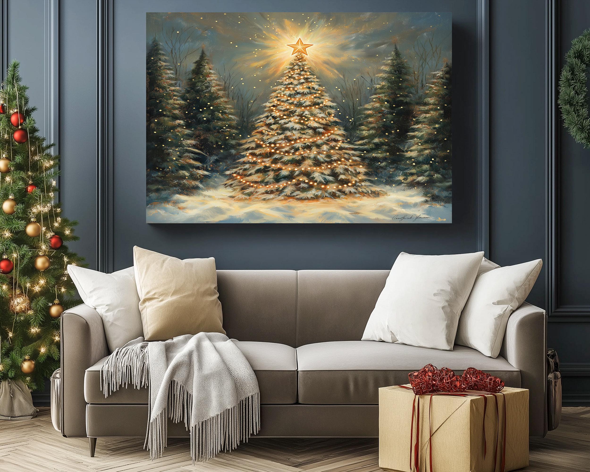 Vintage Christmas Tree Art,christmas Canvas,christmas Night Canvas ...