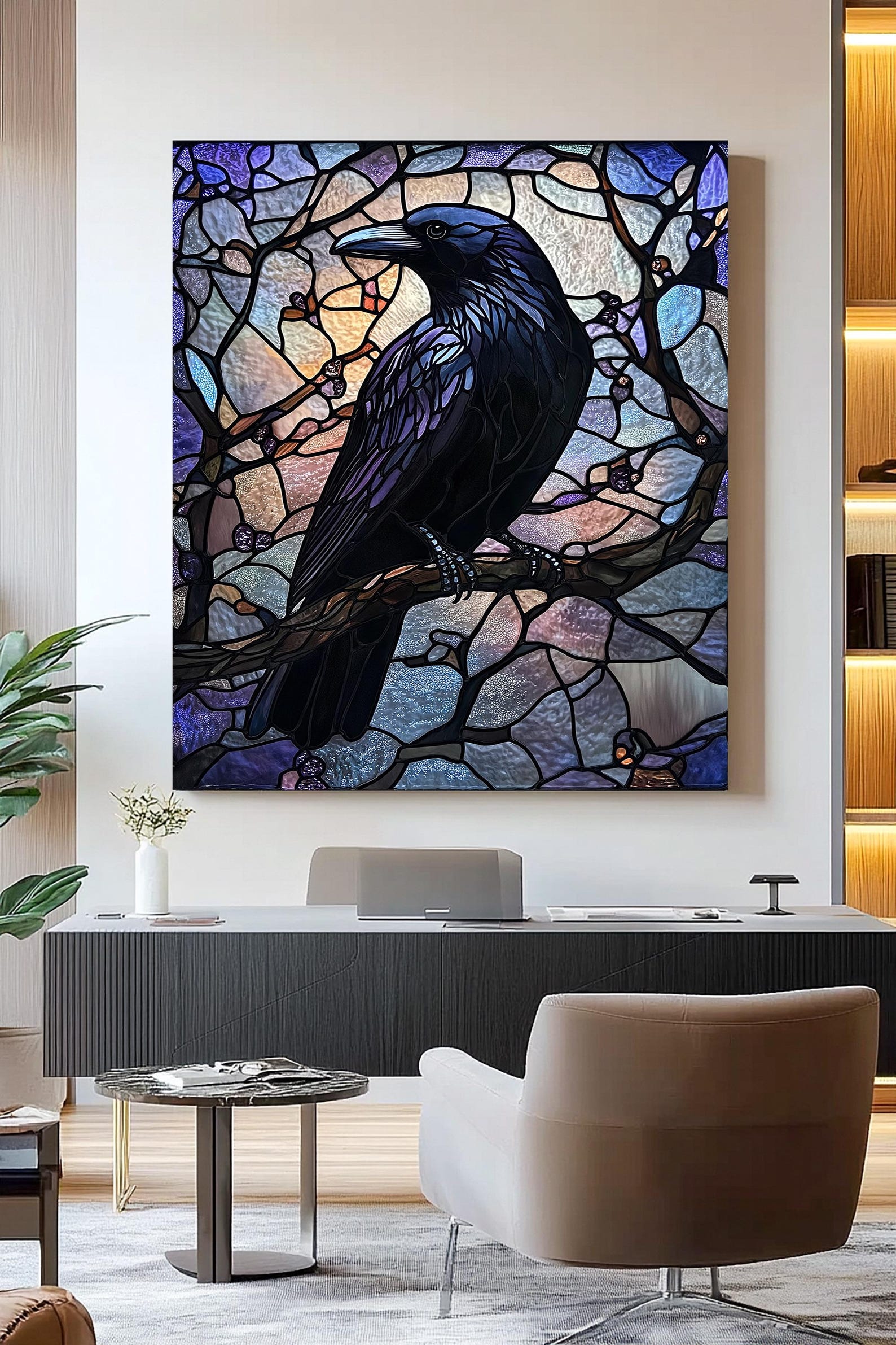 Stained Glass Raven Diamond Canvas,gothic Crow Diamond Art,wrapped ...