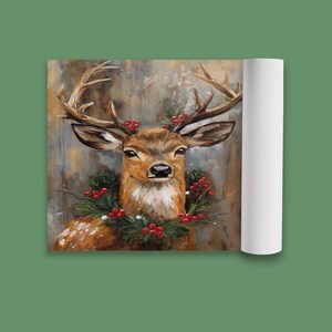 Festive Christmas Deer Art,christmas Canvas,christmas Deer Canvas Print ...