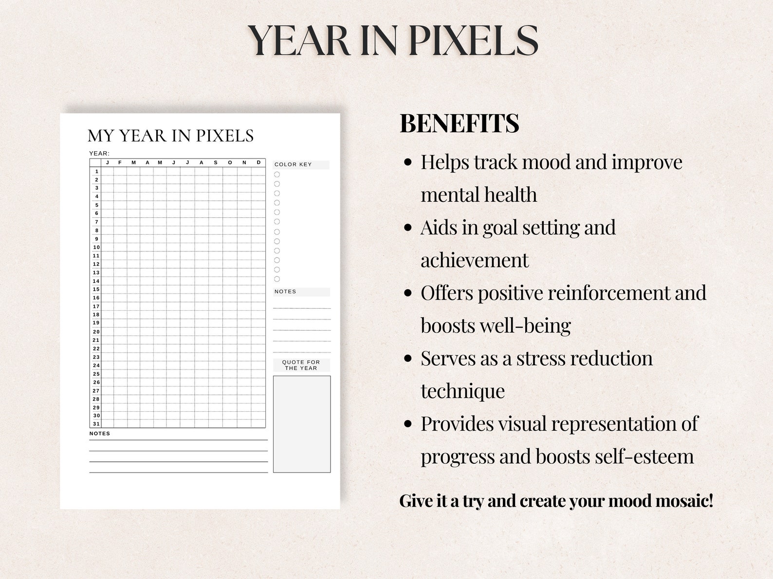 My Year in Pixels: Track Your Emotional Journey, Set Achievable Goals ...