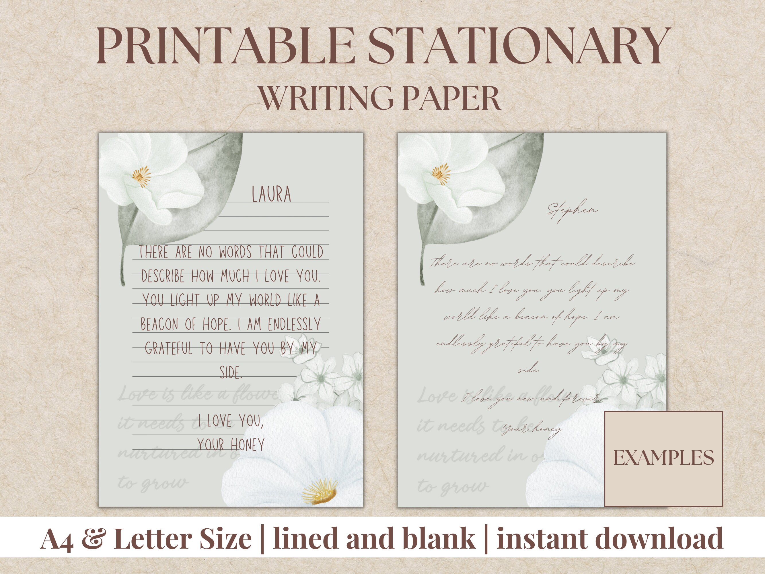 Printable Writing Paper, A4 and Letter Size, Floral Writing Paper ...