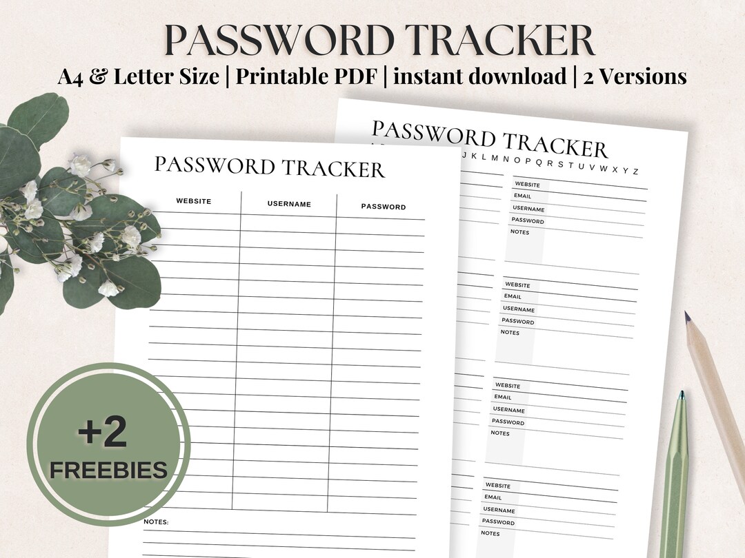 Minimalist Password Tracker: Printable Password Log | A4 & US Letter ...