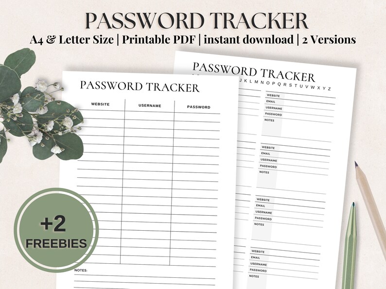 Minimalist Password Tracker: Printable Password Log | A4 & US Letter ...