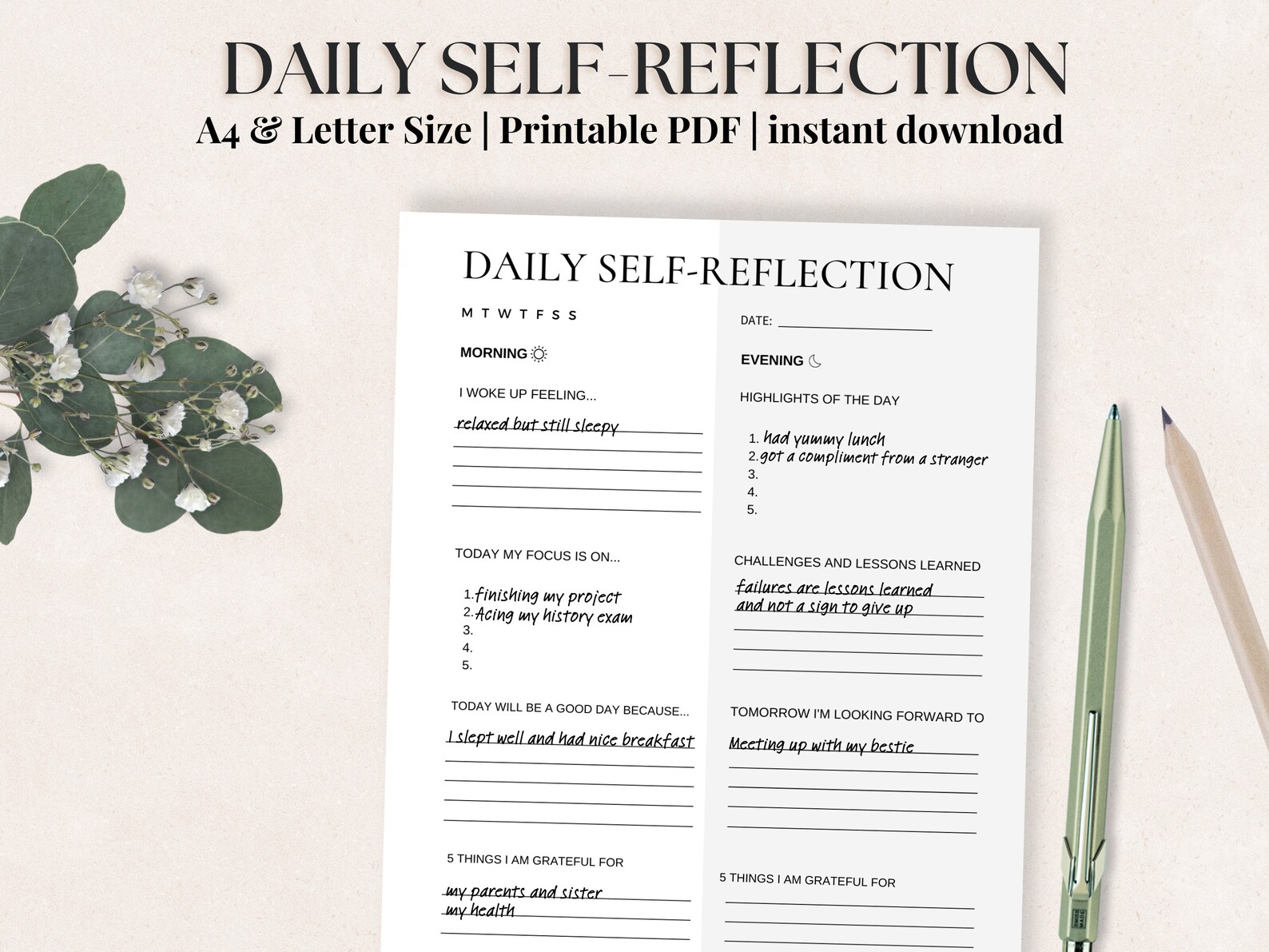 Daily Self-reflection: Self-care Journal for Morning and Evening ...