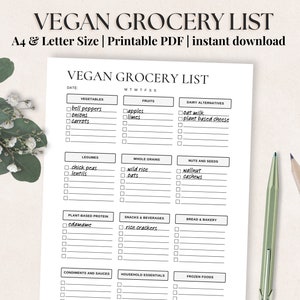 Printable Vegan Grocery List and Weekly Meal Planner Template ...