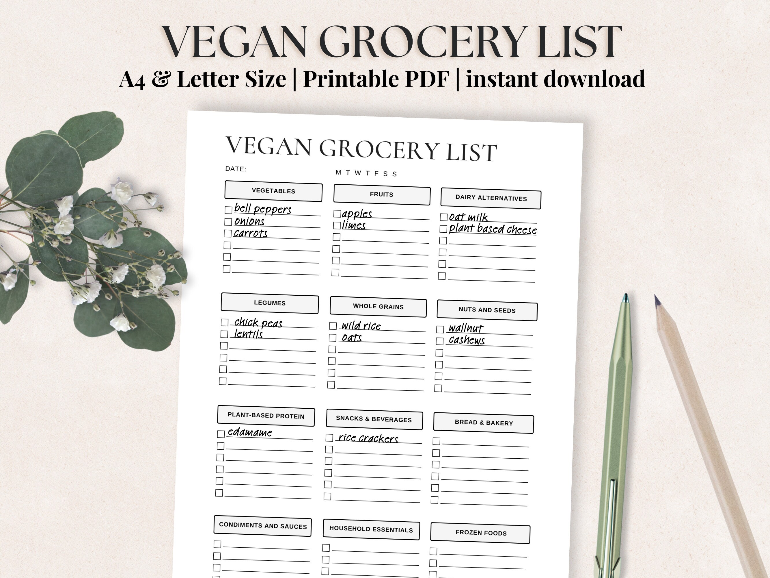 Printable Vegan Grocery List and Weekly Meal Planner Template ...