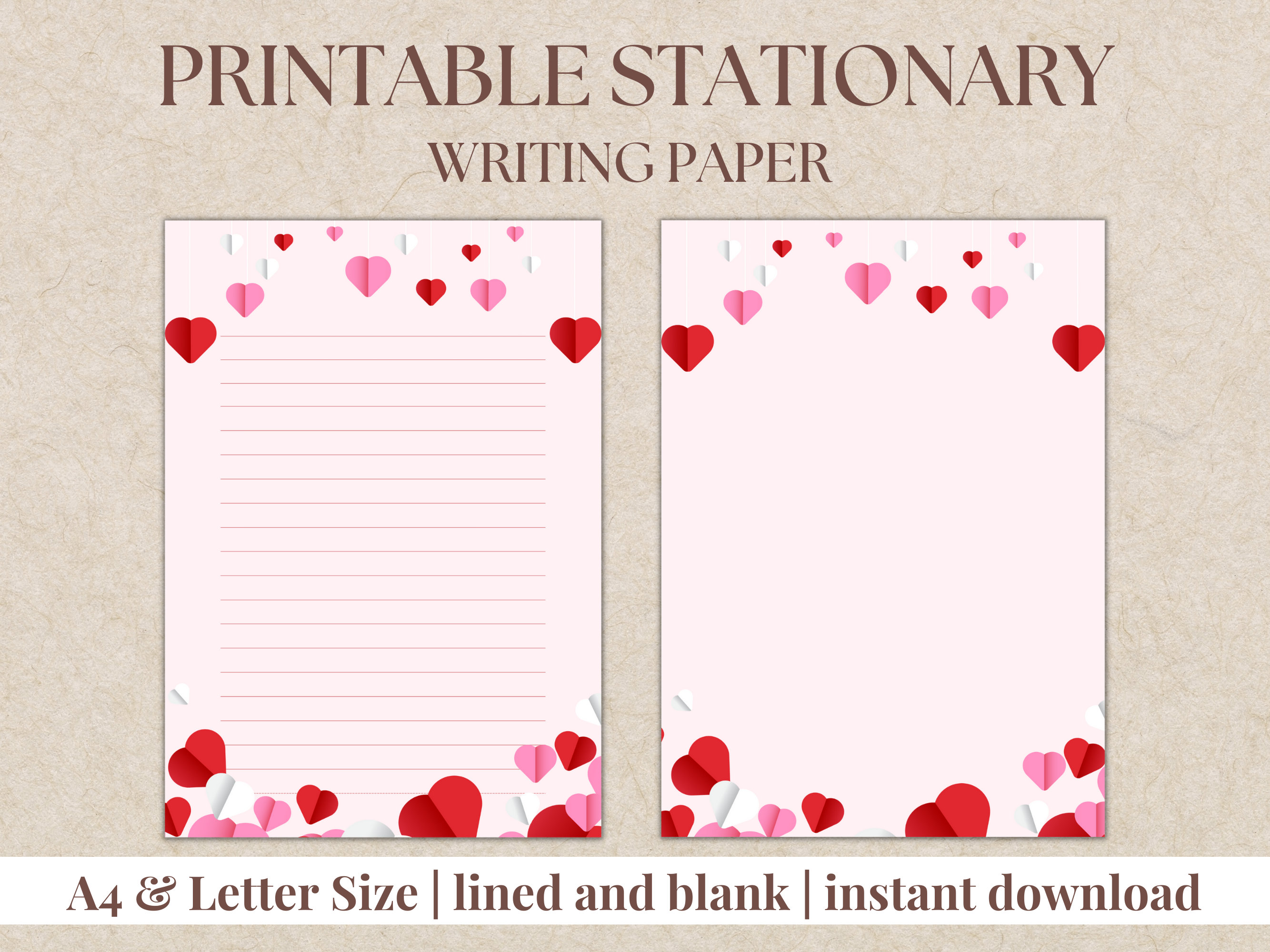 Love Letter Paper, Printable Writing Paper, Valentine's Day Paper ...