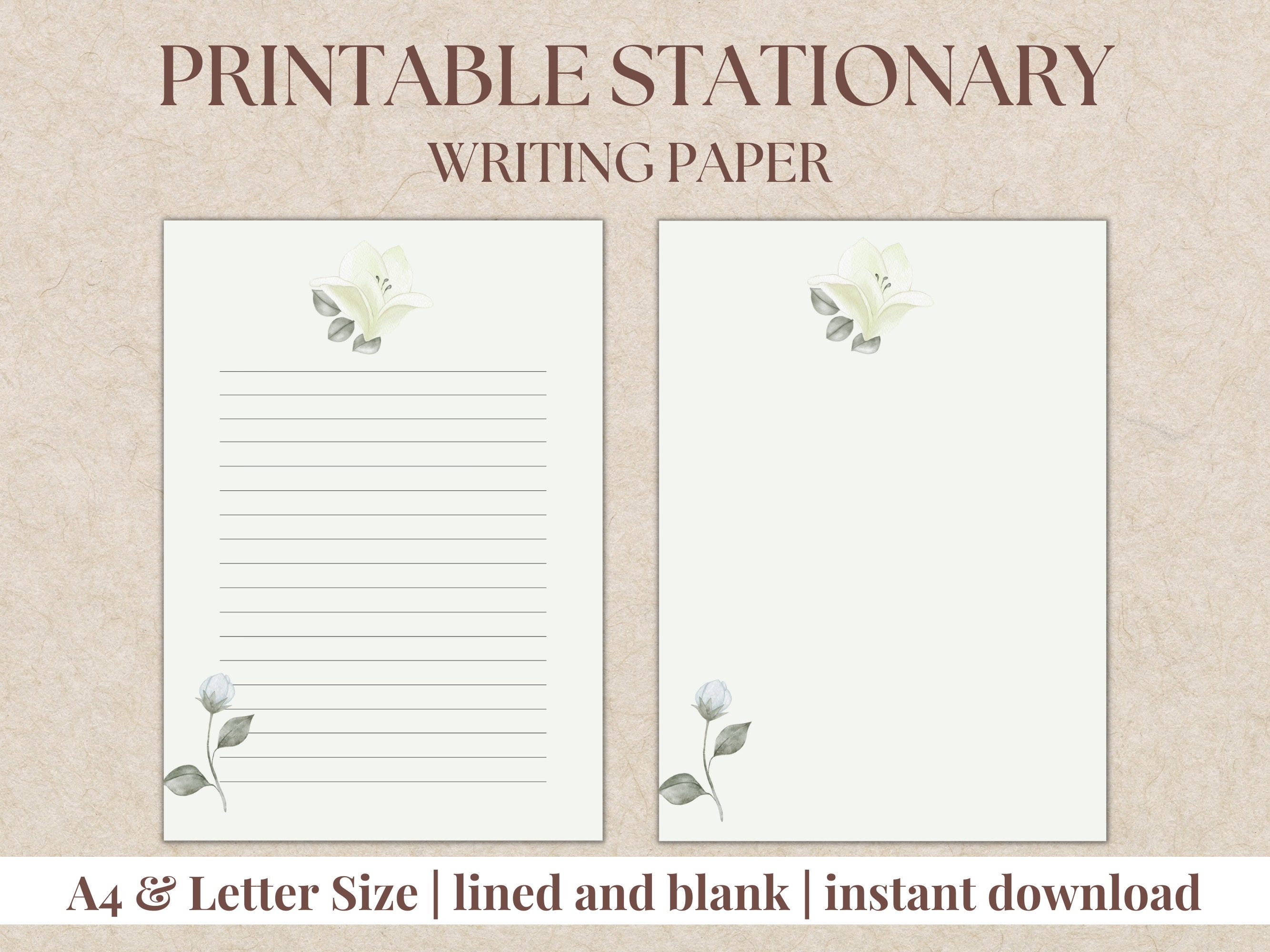 Floral Writing Paper, Printable Writing Paper, Simple Flower Design - Etsy
